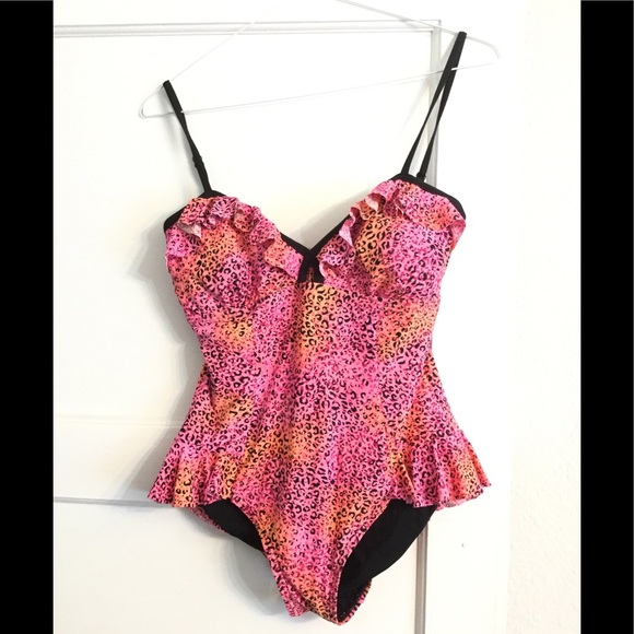 Coco Rave | Swim | Coco Rave Ruffled Hot Pink Orange Animal Print ...
